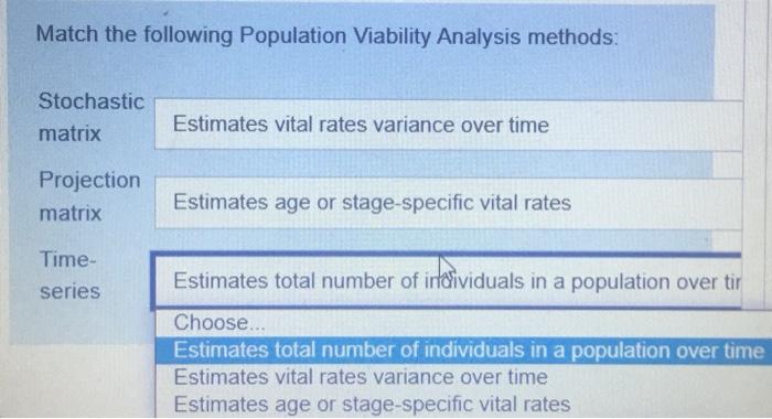 Solved Match the following Population Viability Analysis | Chegg.com