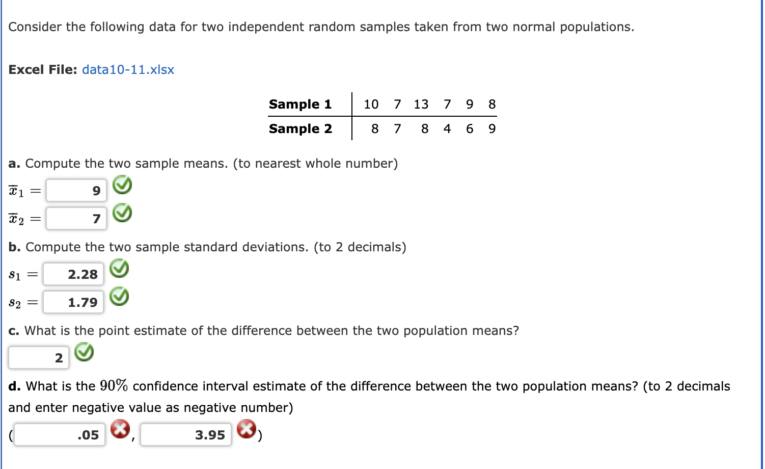 Consider The Following Data For Two Independent