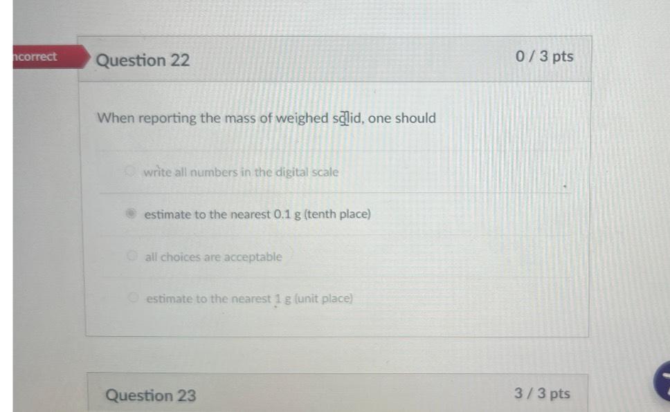 Solved hcorrectQuestion 2203 ﻿ptsWhen reporting the mass of | Chegg.com