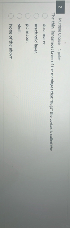Solved 2Multiple Choice1 ﻿pointThe thin, innermost layer of | Chegg.com