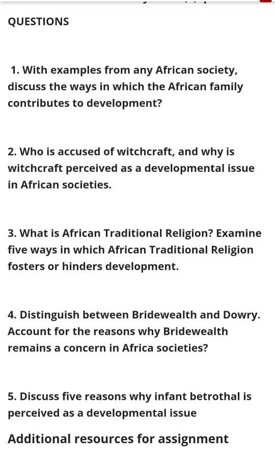 Solved QUESTIONS 1. With examples from any African society, | Chegg.com