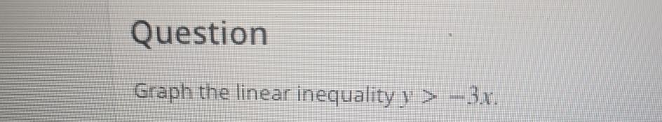Solved QuestionGraph the linear inequality y>-3x. | Chegg.com