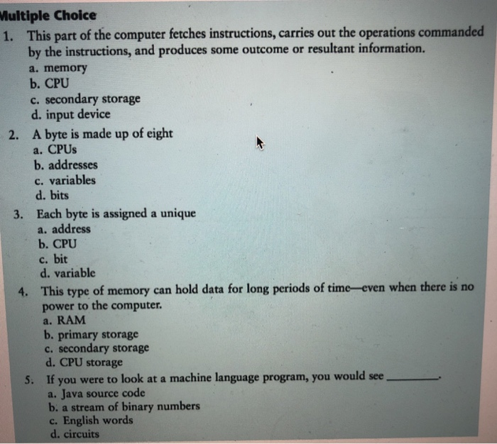 Solved Hultiple Choice 1. This part of the computer fetches | Chegg.com