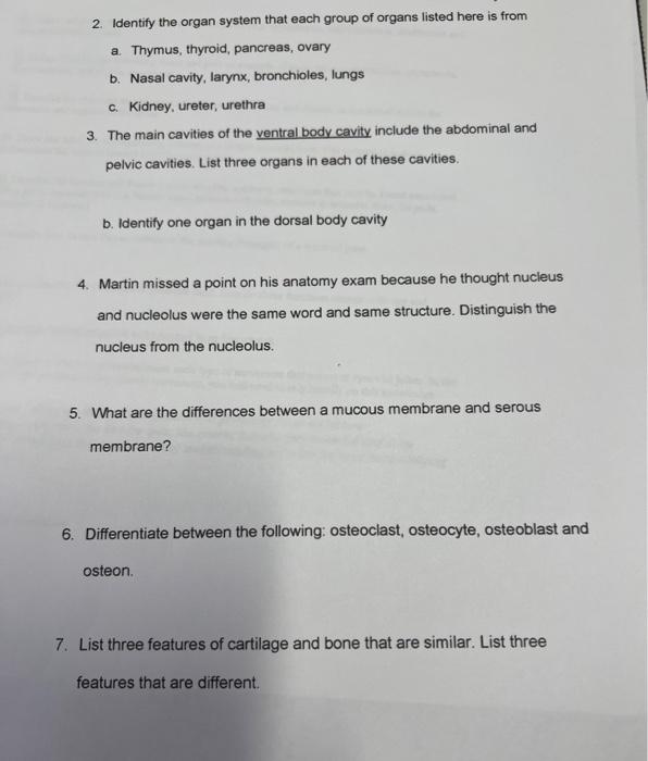 Solved 2. Identify the organ system that each group of | Chegg.com