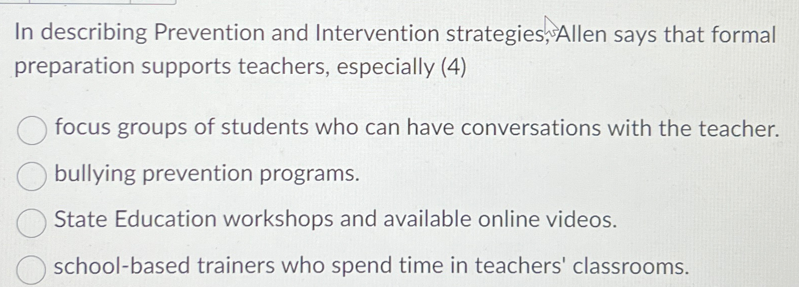 Solved In describing Prevention and Intervention strategies, | Chegg.com