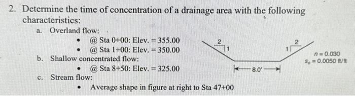 Solved 2. Determine the time of concentration of a drainage | Chegg.com