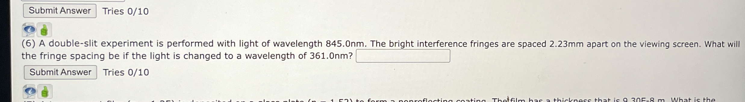 Solved Submit Answer Tries 010(6) ﻿A double-slit experiment | Chegg.com