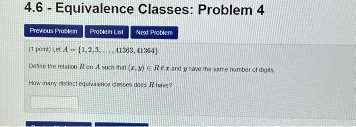 Solved 4.6 - Equivalence Classes: Problem 4 (1 point) Let | Chegg.com