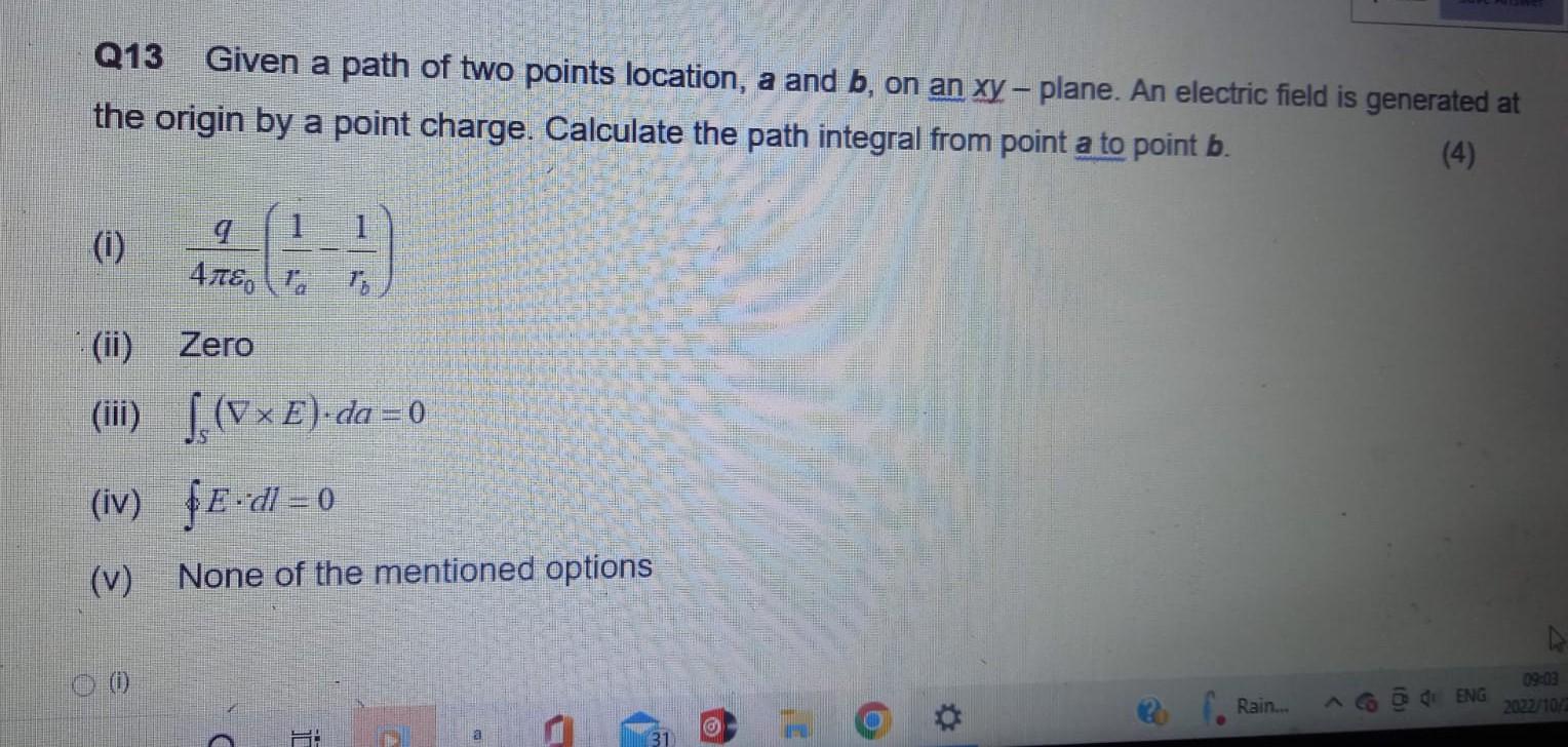 Solved Q13 Given a path of two points location, a and b, on | Chegg.com