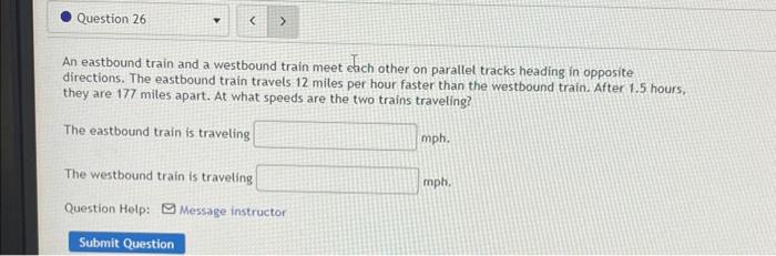 Solved An eastbound train and a westbound train meet fach | Chegg.com