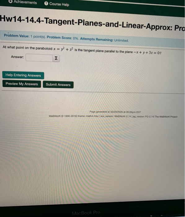 Solved Hw14-14.4-Tangent-Planes-and-Linear-Approx: Problem | Chegg.com