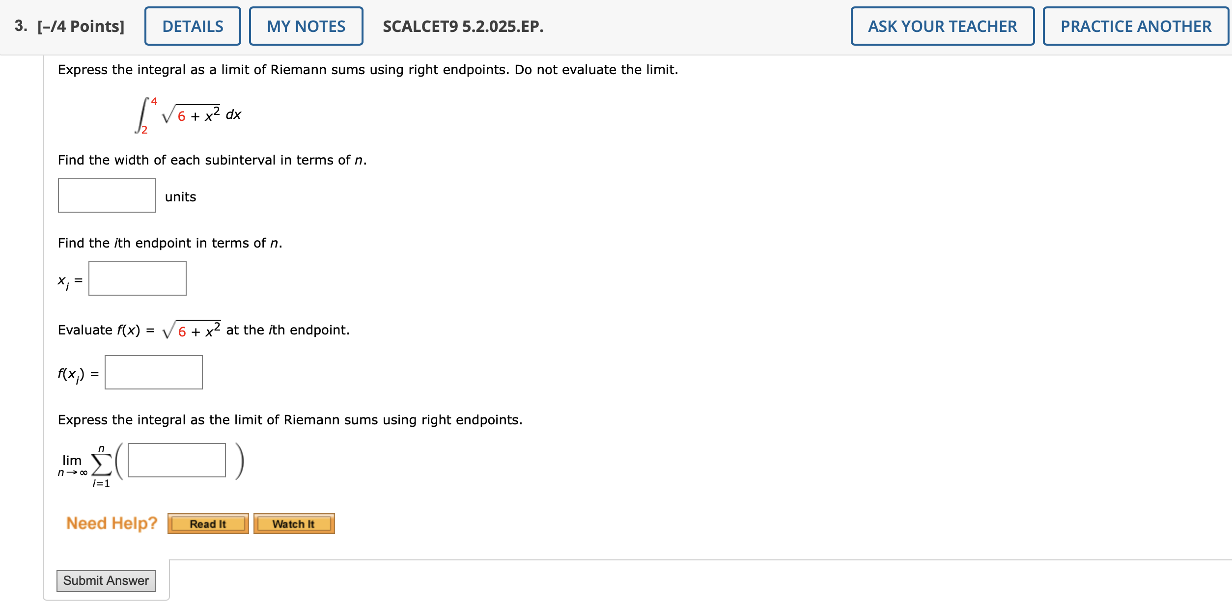 Solved Express the integral as a limit of Riemann sums using | Chegg.com