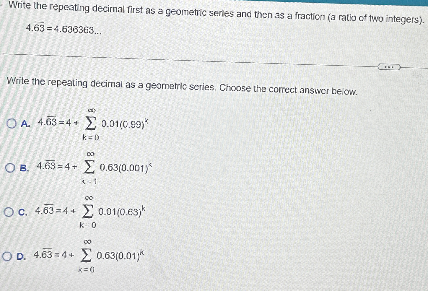 Solved Write the repeating decimal first as a geometric | Chegg.com