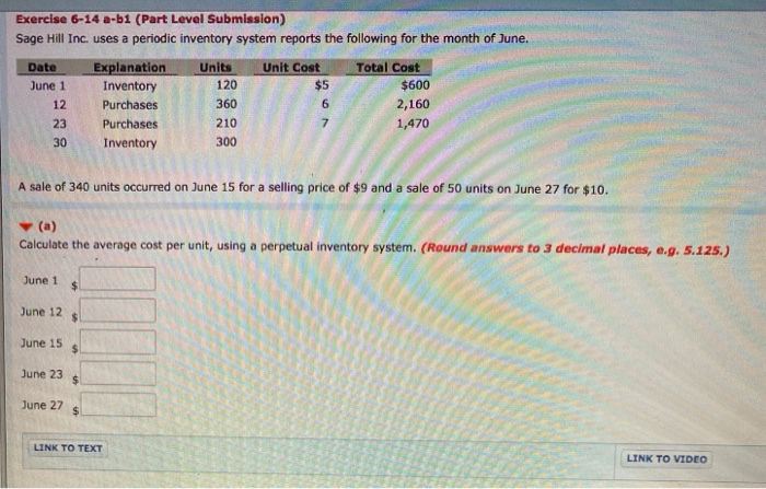 Solved Exercise 6-14 a-b1 (Part Level Submission) Sage Hill | Chegg.com