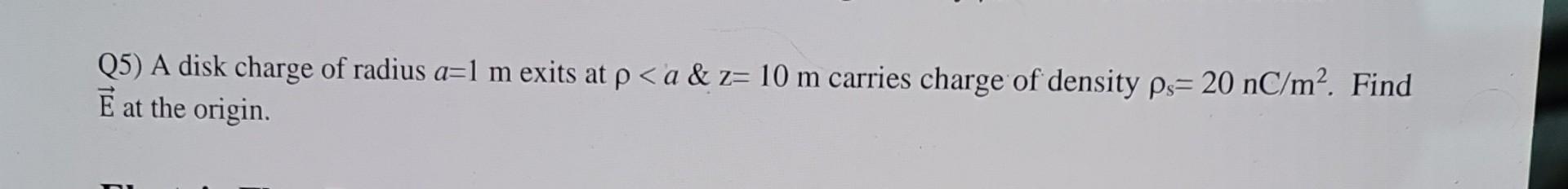 Solved Q5) A disk charge of radius a=1 m exits at ρ | Chegg.com