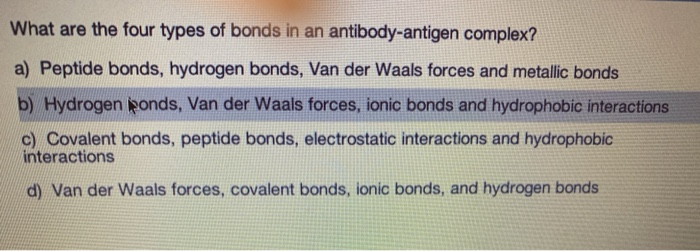 Solved What are the four types of bonds in an | Chegg.com