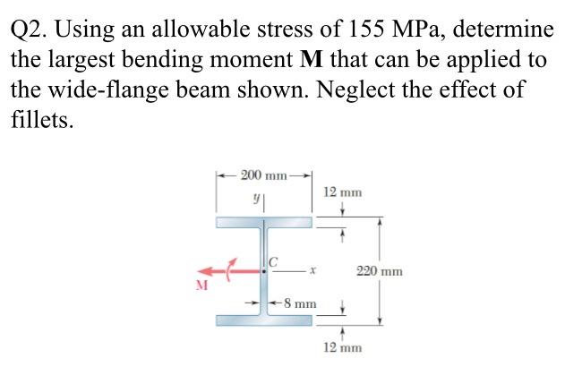 Solved Q2. Using an allowable stress of 155 MPa, determine | Chegg.com