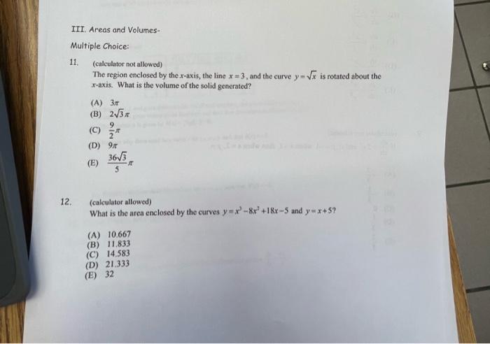 Solved Mulfiple Choice: 11. (calculator not allowed) The | Chegg.com