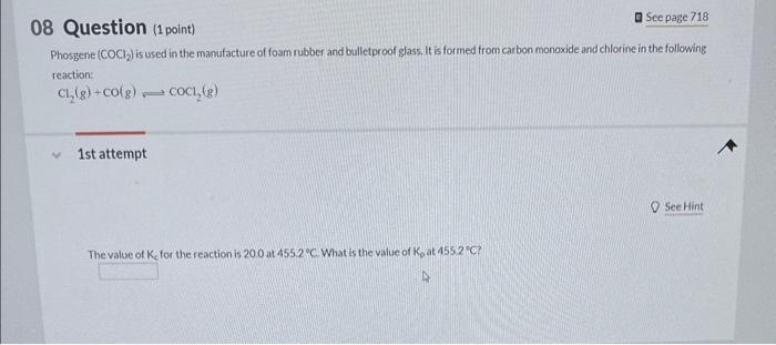 Solved Phosgene (COCl2) is used in the manufacture of foam | Chegg.com