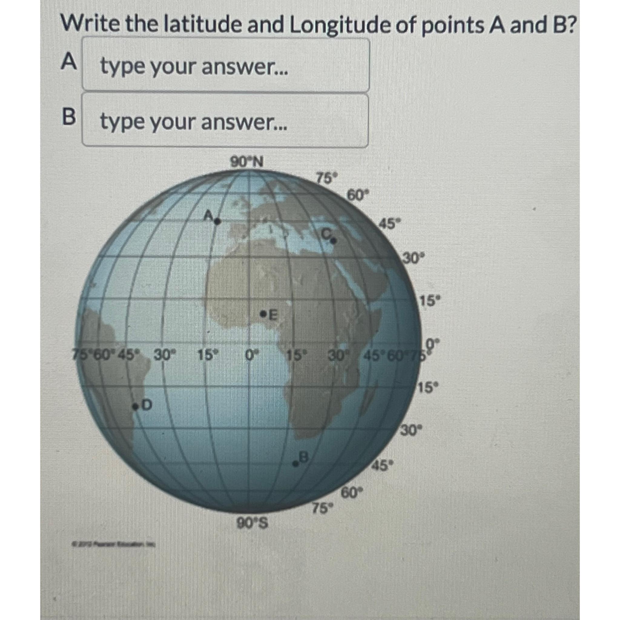 Solved Write the latitude and Longitude of points A and B? | Chegg.com