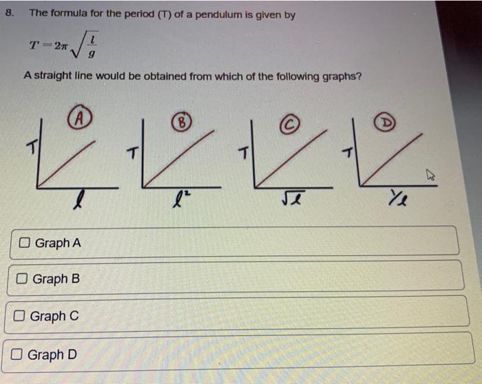 Solved 3. The formula for the period (T) of a pendulum is | Chegg.com