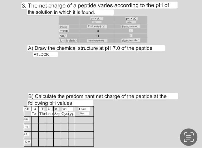 Solved biochemistry 3. The net charge of a peptide varies | Chegg.com