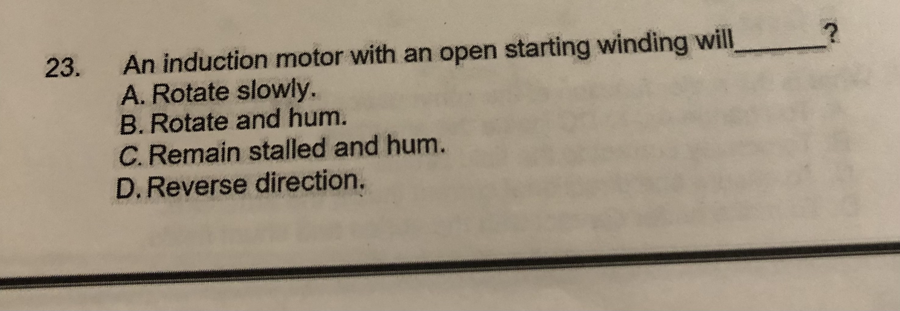Solved An induction motor with an open starting winding will | Chegg.com