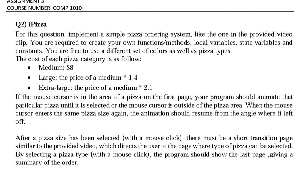Solved Q2) iPizza For this question, implement a simple | Chegg.com