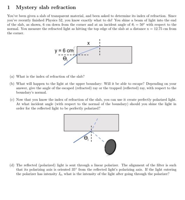 Solved 1 Mystery slab refraction You've been given a slab of | Chegg.com