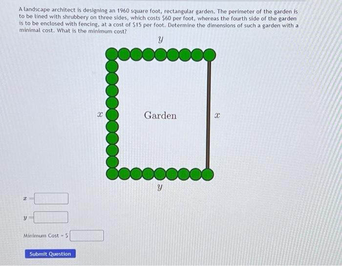 Solved A landscape architect is designing an 1960 square | Chegg.com