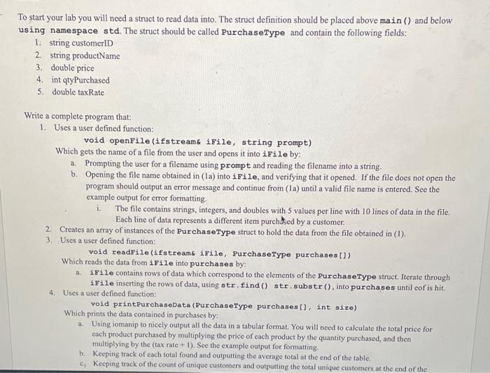 Solved To start your lab you will need a struct to read data | Chegg.com