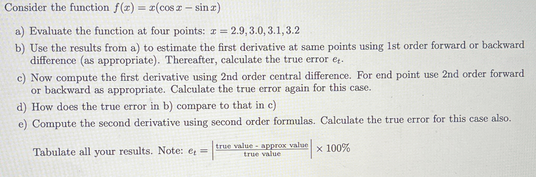 Solved Consider the function f(x)=x(cosx-sinx)a) ﻿Evaluate | Chegg.com