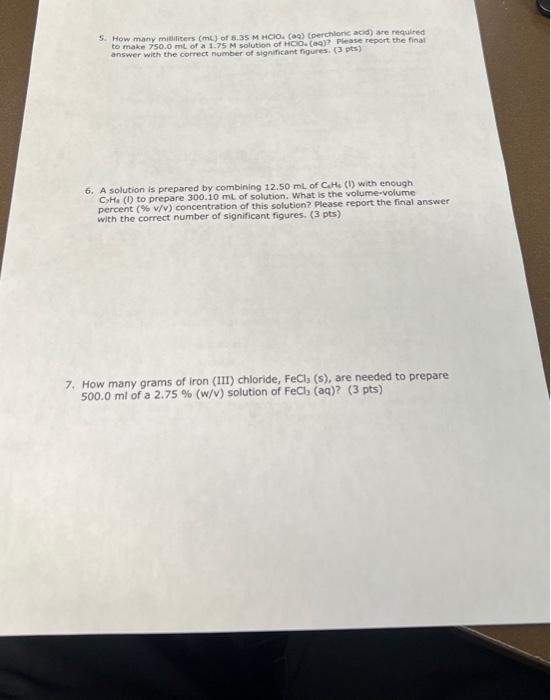 Solved 5. How many milliliters ( mL ) of 8.35M HClO, (eq) | Chegg.com