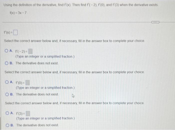 Solved Using the definition of the derivative, find f′(x). | Chegg.com