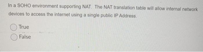 Solved In a SOHO environment supporting NAT. The NAT | Chegg.com