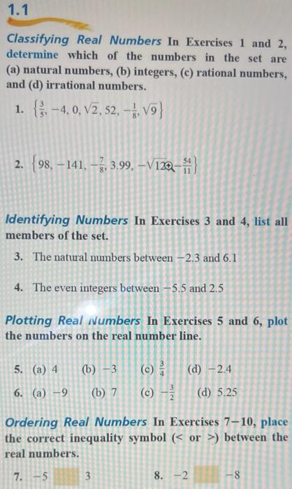 Solved Classifying Real Numbers In Exercises 1 And 2 