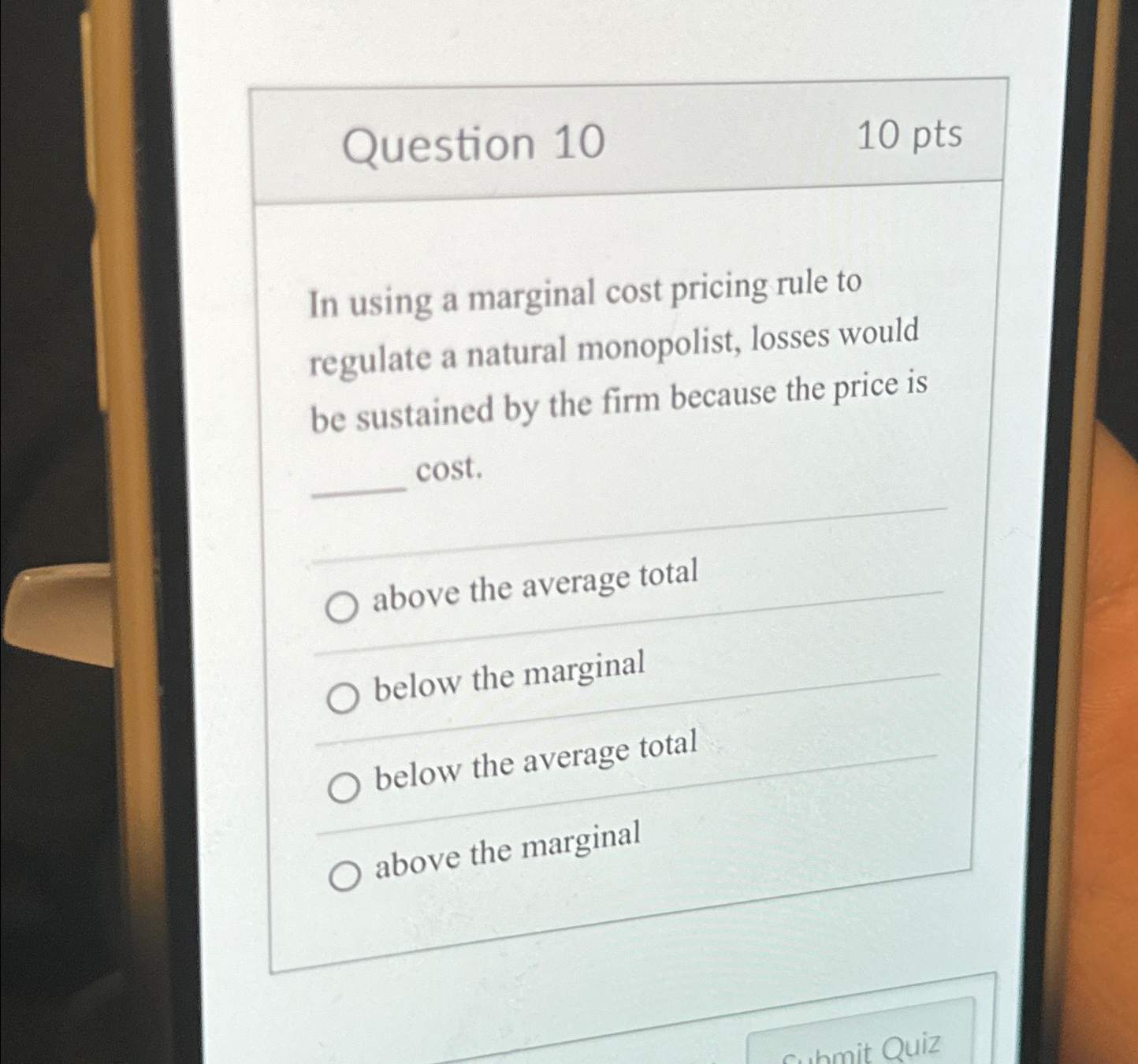Solved Question 1010 ﻿ptsIn using a marginal cost pricing | Chegg.com