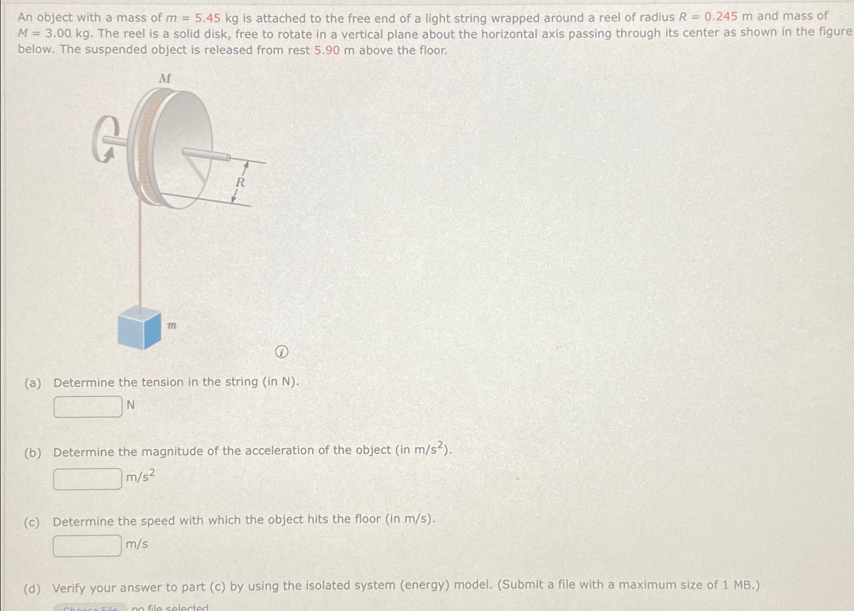 Solved An object with a mass of m=5.45kg ﻿is attached to the | Chegg.com