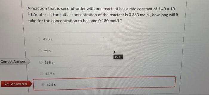 Solved A reaction that is second-order with one reactant has | Chegg.com