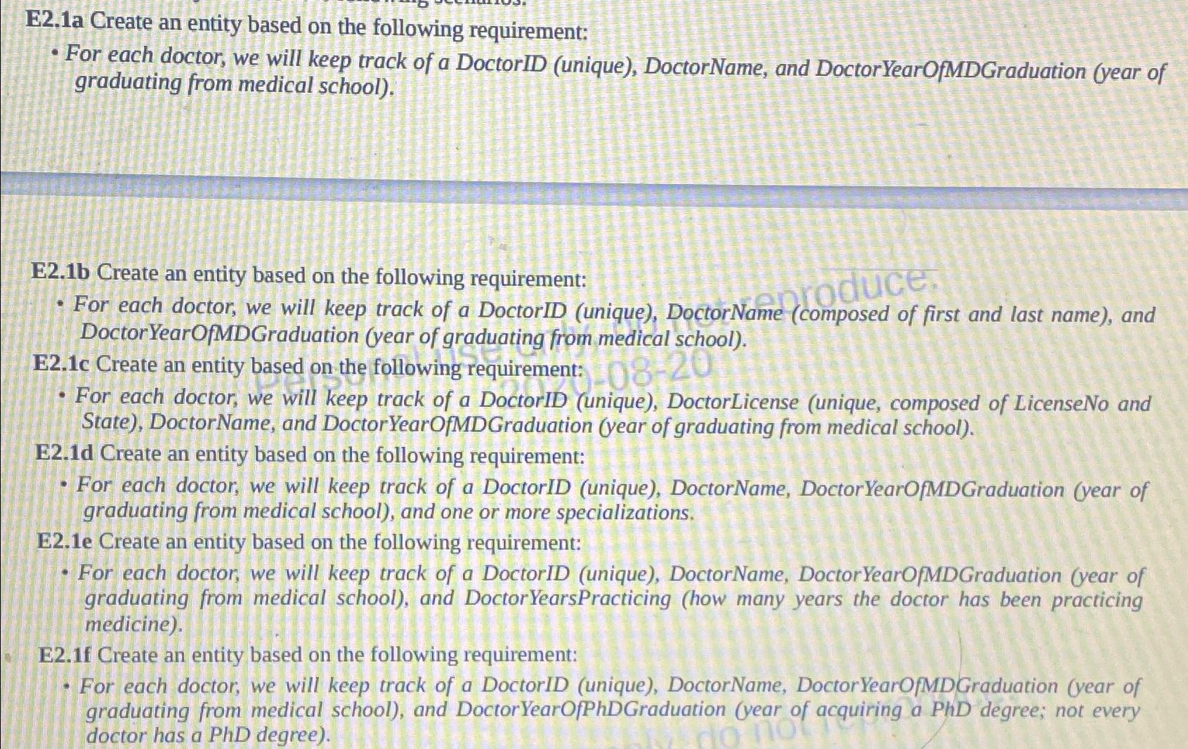 Solved E3.4 ﻿For the entities created in the following | Chegg.com