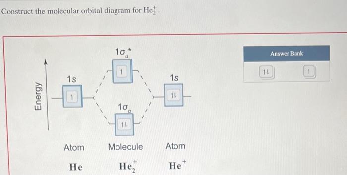 Solved Construct the molecular orbital diagram for He2+. | Chegg.com Solved Construct the molecular orbital diagram for He2+. | Chegg.com