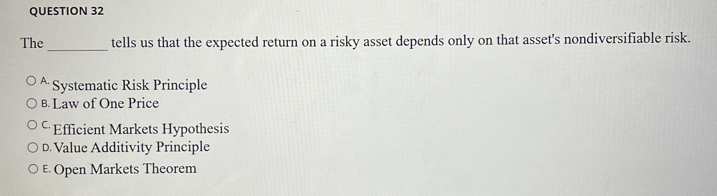 Solved QUESTION 32The ﻿tells us that the expected return | Chegg.com