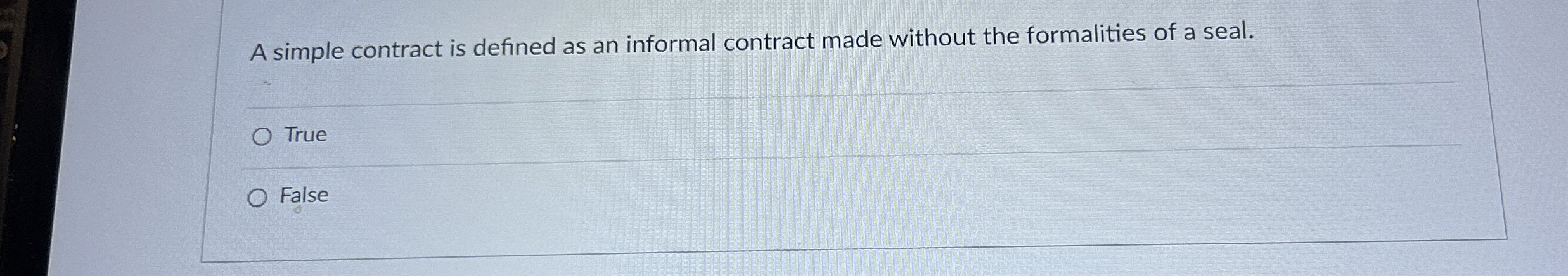Solved A simple contract is defined as an informal contract | Chegg.com