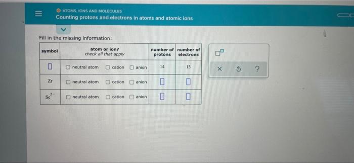 Solved III O ATOMS, IONS AND MOLECULES Counting protons and | Chegg.com