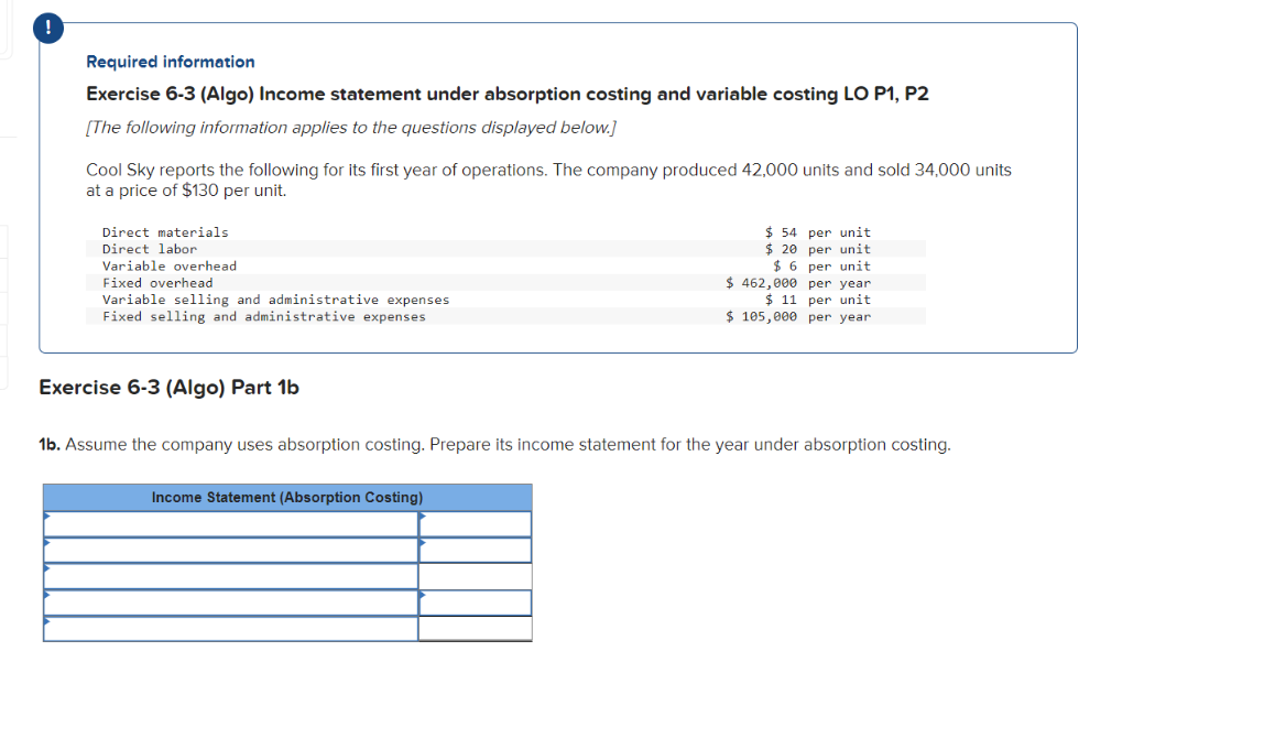 Solved Required informationExercise 6-3 (Algo) ﻿Income | Chegg.com