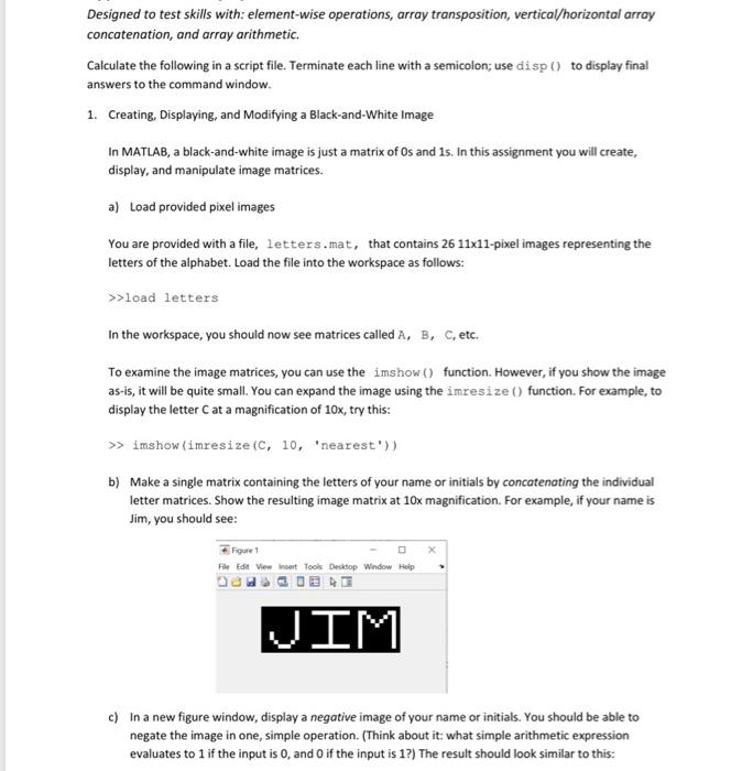 letters.mat is just matrices of each letter of the | Chegg.com