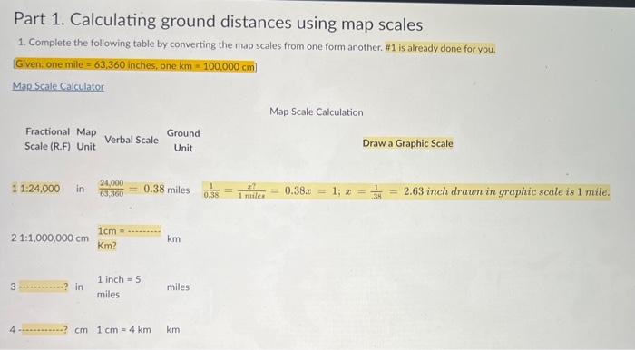Solved Part 1. Calculating ground distances using map scales | Chegg.com