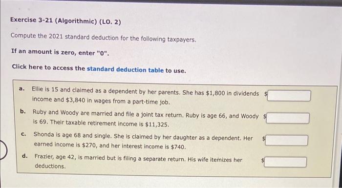 Solved Exercise 3-21 (Algorithmic) (LO. 2) Compute the 2021 | Chegg.com