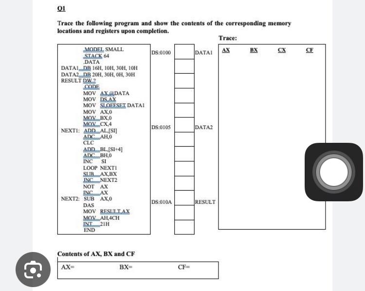 Solved Q1 ﻿Trace the following program and show the contents | Chegg.com