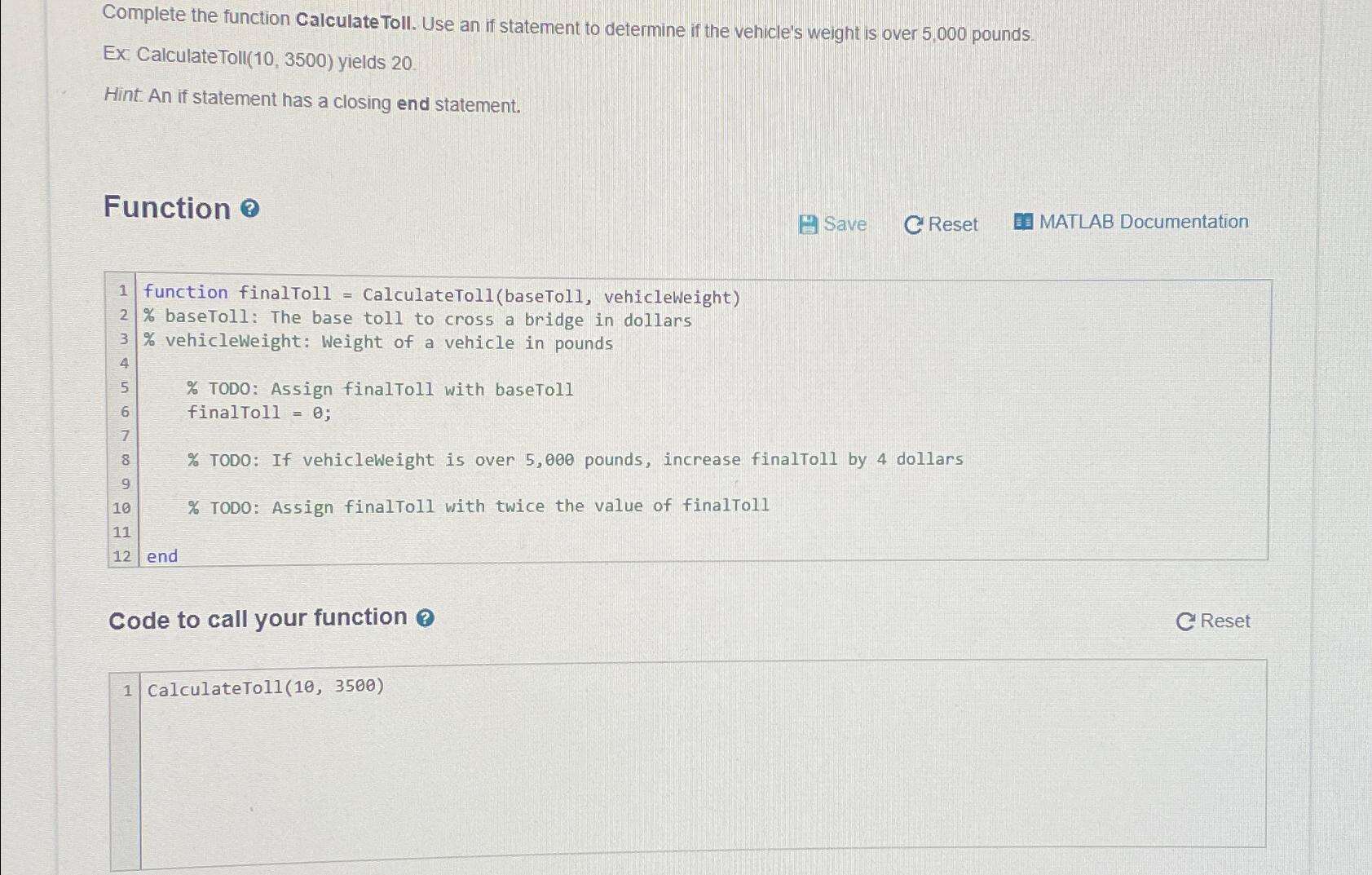 Solved Complete the function Calculate Toll. Use an if | Chegg.com